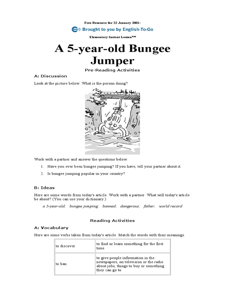 Elementary Lesson - Bungee Jumping | PDF | Linguistics | Cognitive Science