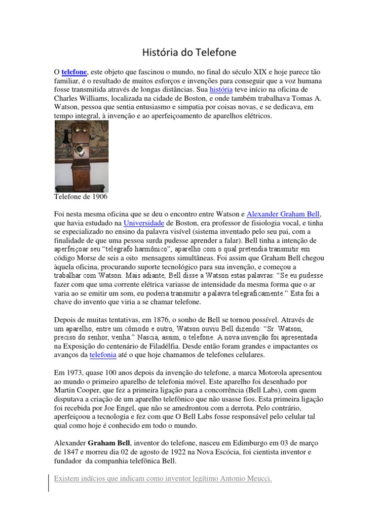 História e Evolução do Telefone | PDF | Telefone | Science