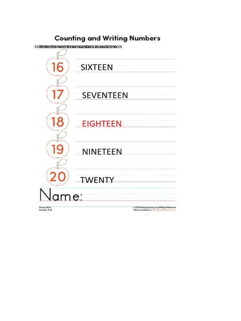 16-20 Numbers | PDF