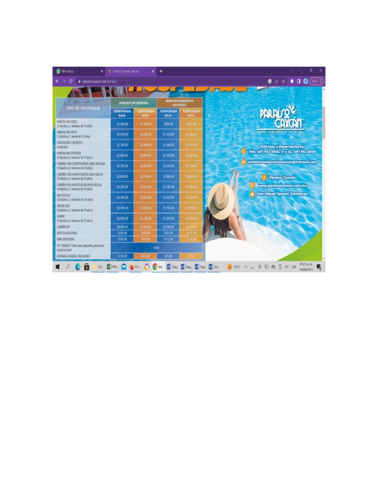 Tarifas Paraiso Caxcan | PDF