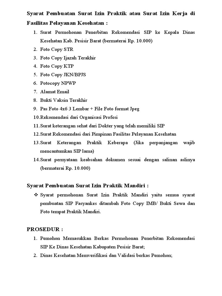 Syarat Pembuatan SIP 2023 | PDF