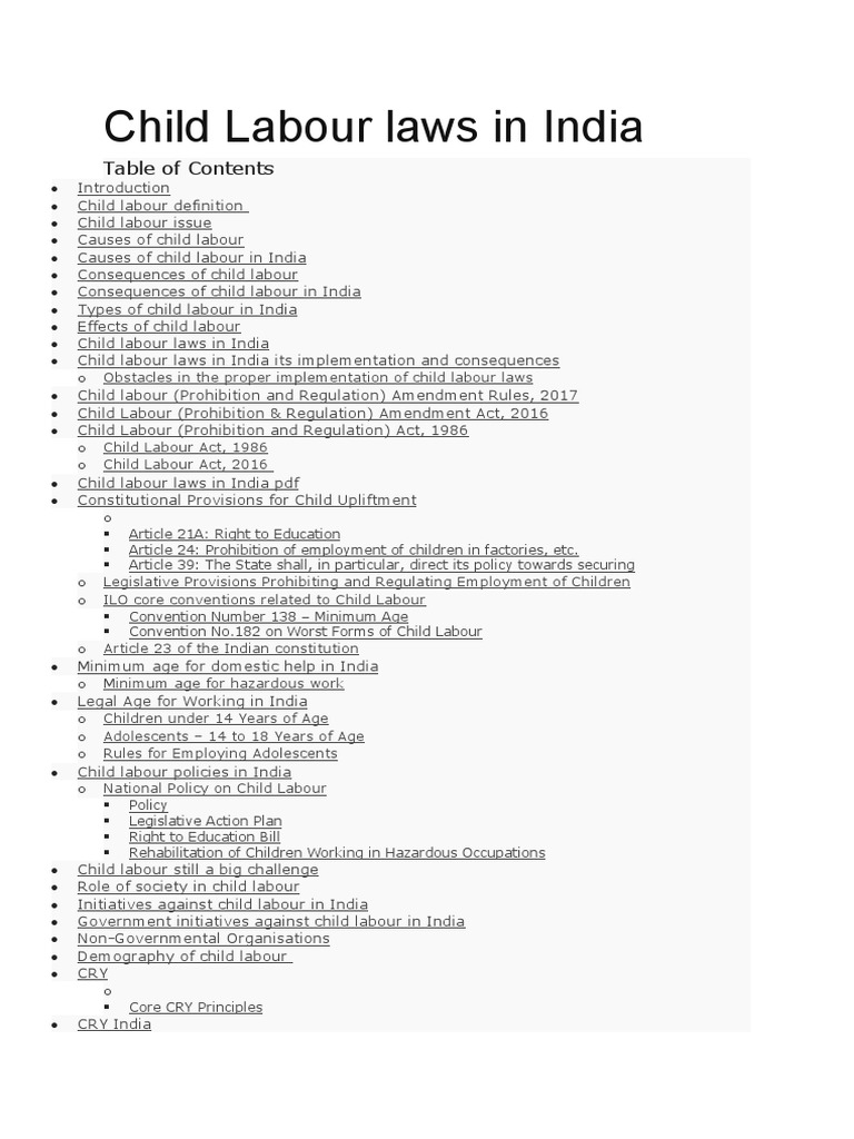 Child Labour Laws in India | PDF | International Labour Organization ...