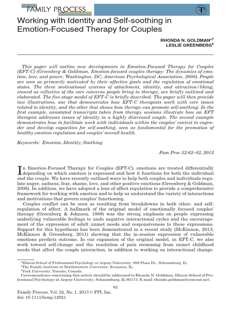 Working With Identity and Self-Soothing in Emotion Focused Therapy For ...
