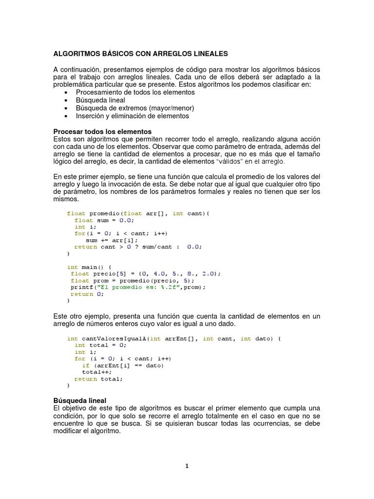 Algoritmos Básicos Con Arreglos Lineales | PDF | Algoritmos | Función (Matemáticas)