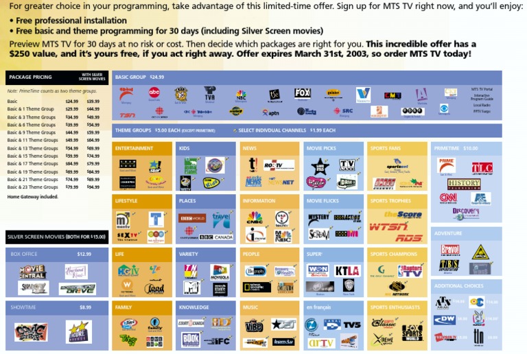 MTS TV Channels | PDF | Mass Media | Television