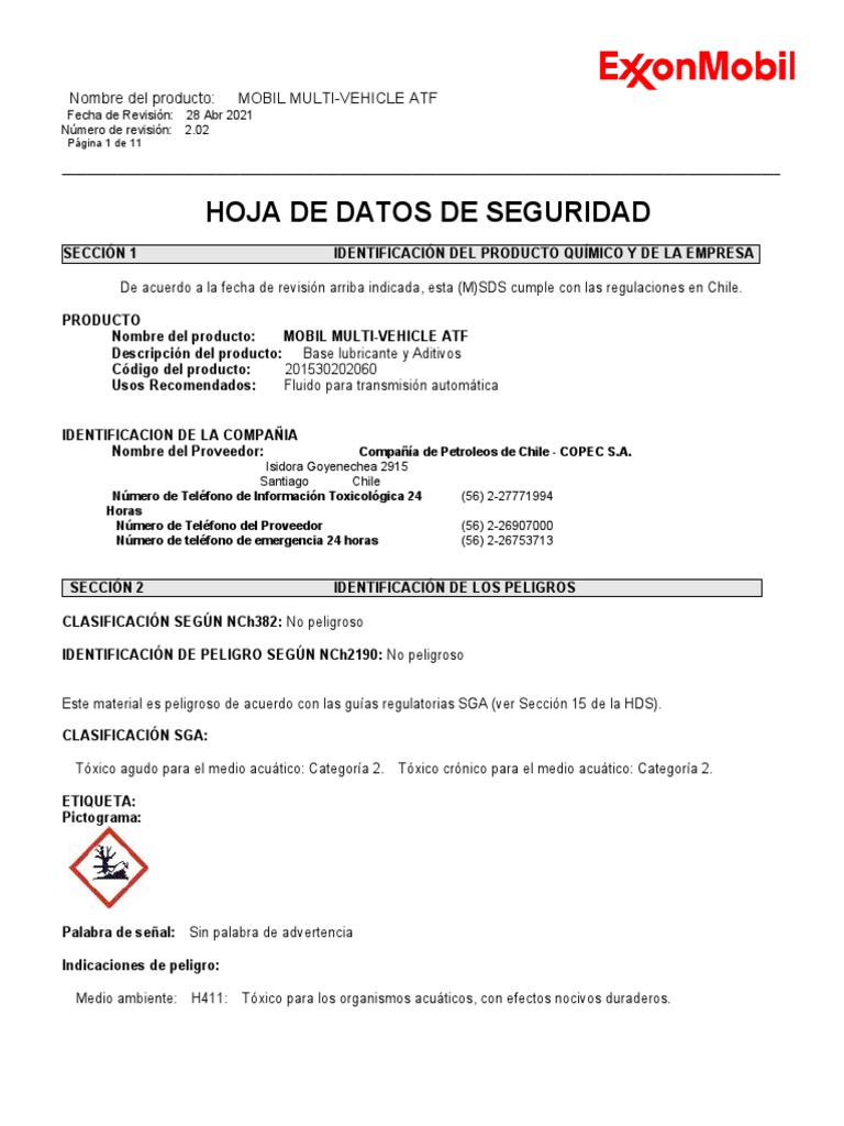 Mobil Multi Vehicle Atf | PDF | Agua | Descarga electrostática
