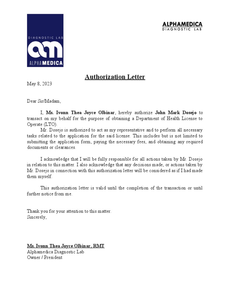 Authorization Letter | PDF