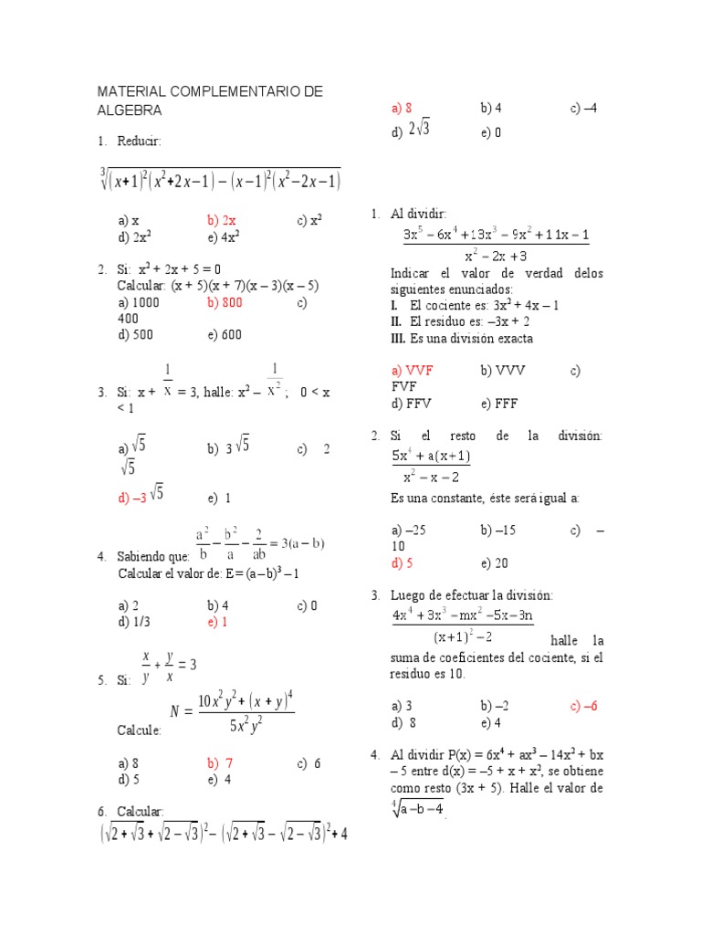 Material Complementario de Algebra | PDF | División (Matemáticas) | Matemáticas
