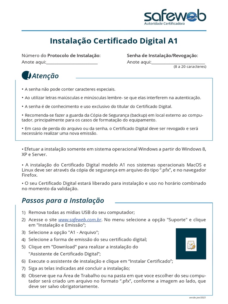 Manual de Instalação Certificado Digital A1 | PDF Manual de Instalação Certificado Digital A1 | PDF