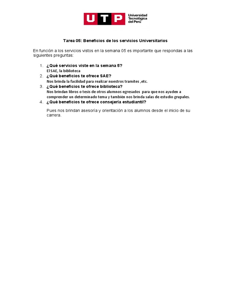 Tarea 05 Beneficios de Los Servicios Universitarios | PDF