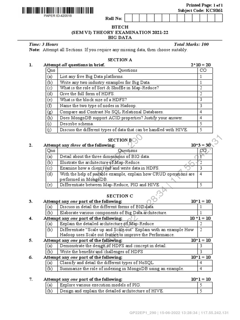Big Data KCS061 | PDF | Apache Hadoop | Map Reduce