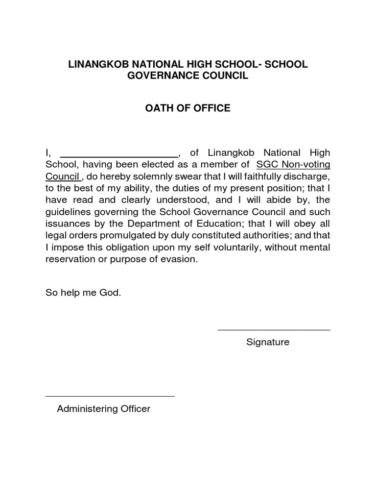 SGC Oath of Office Sample | PDF | Career & Growth | Lifestyle