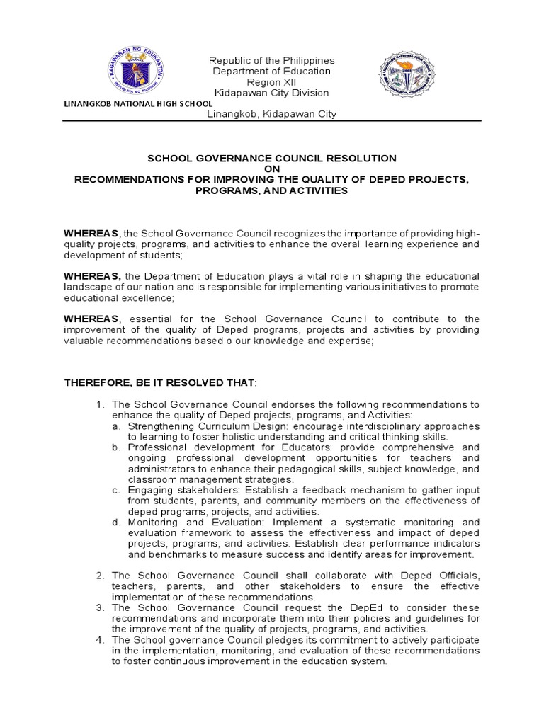 Resolution For Improving Sip1 | PDF | Governance | Evaluation