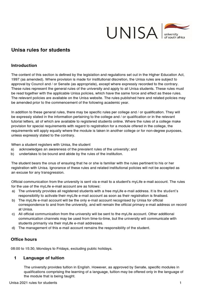 Unisa Student Rules 2021 | PDF | University And College Admission ...