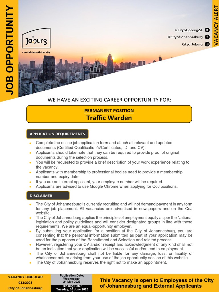 Johannesburg Traffic Warden Job Vacancy | PDF | Employment | Recruitment