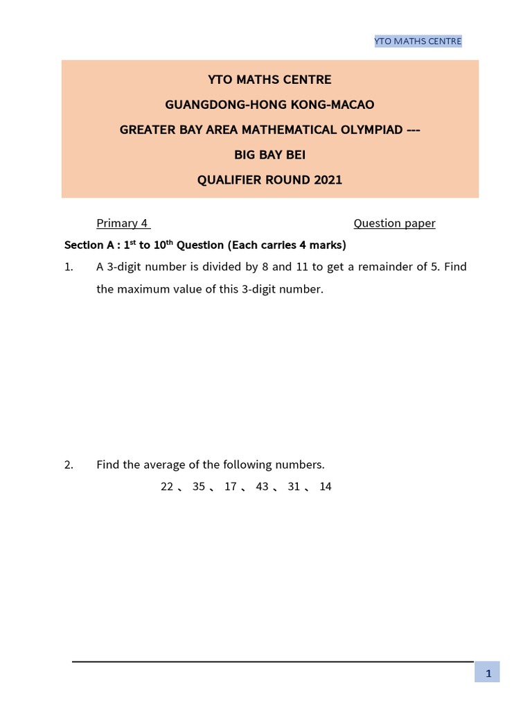 Big Bay Area Maths Olympiad Paper | PDF | Area | Mathematics