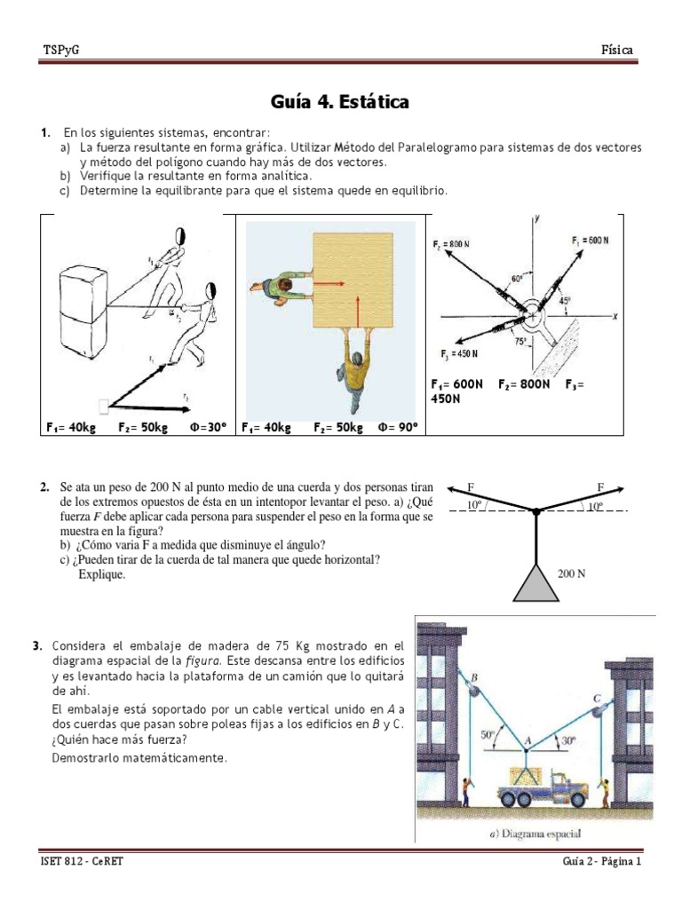 Guía 4 - Estatica PyG | Descargar gratis PDF | Fricción | Tensión (Física)