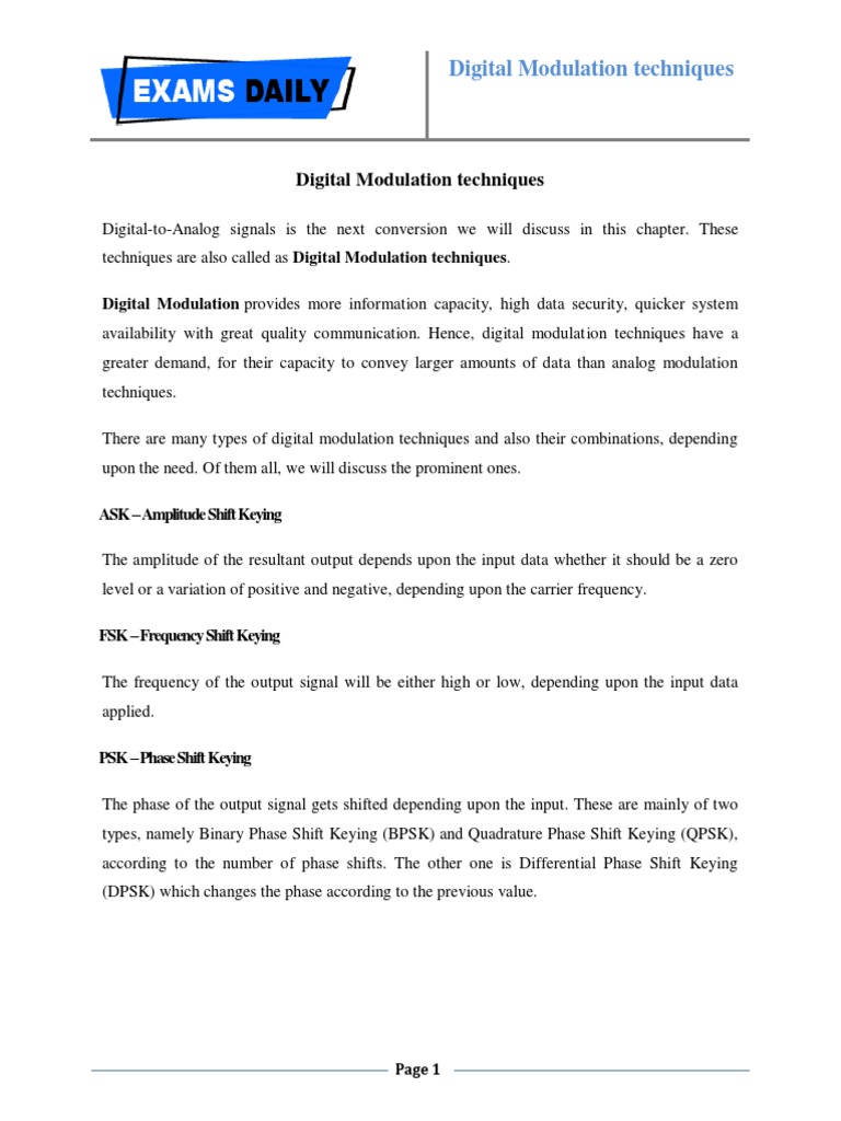 Digital Modulation Techniques | PDF Digital Modulation Techniques | PDF