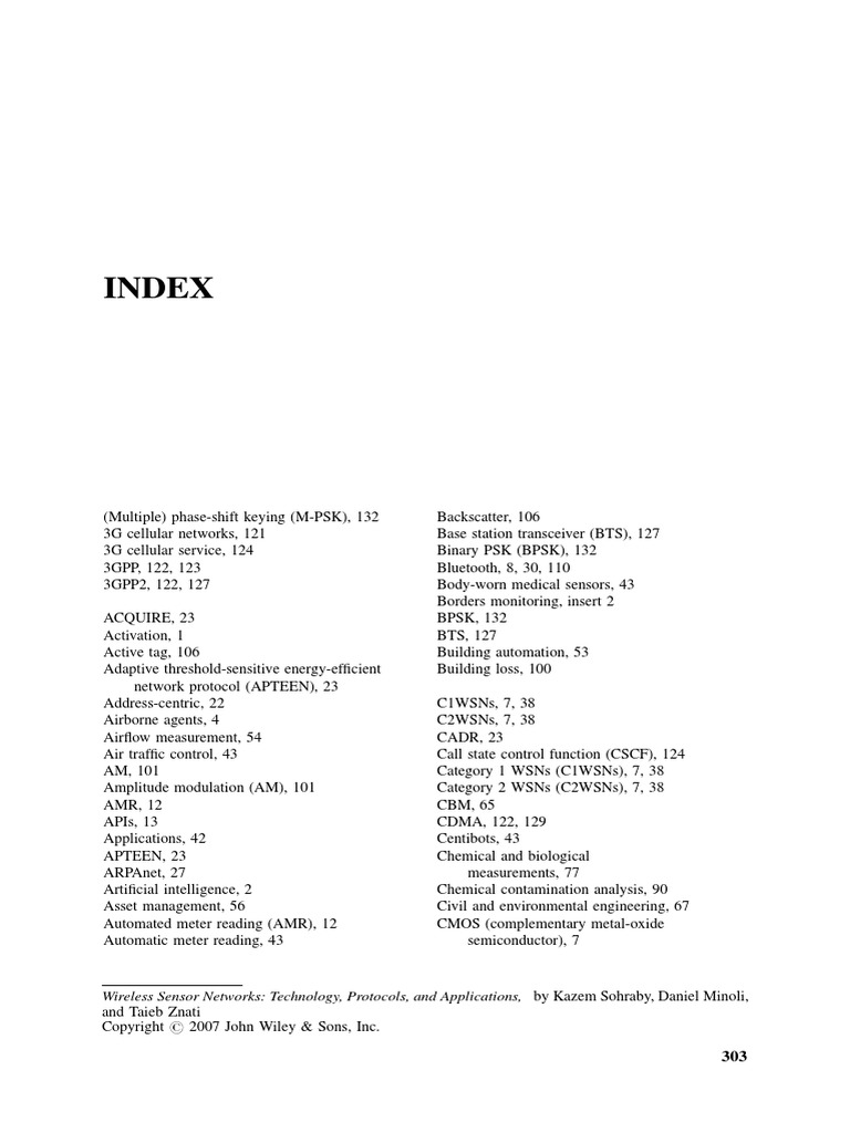 Wireless Sensor Networks - 2006 - Sohraby - Index | Download Free PDF | Wireless Sensor Network ...