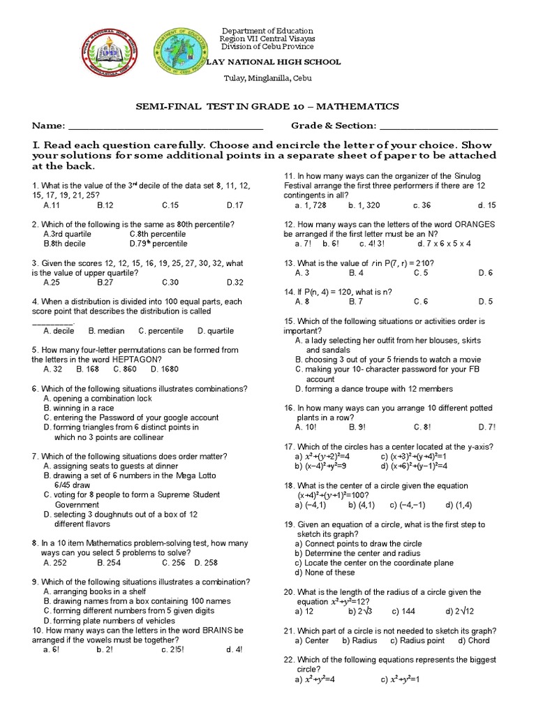 4th PT | PDF | Circle | Median
