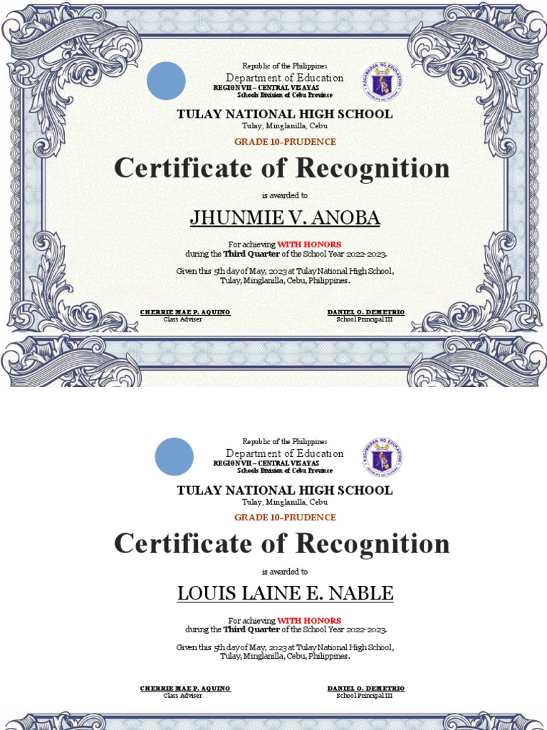 With Honors - Class Certificate Template | PDF | Government ...
