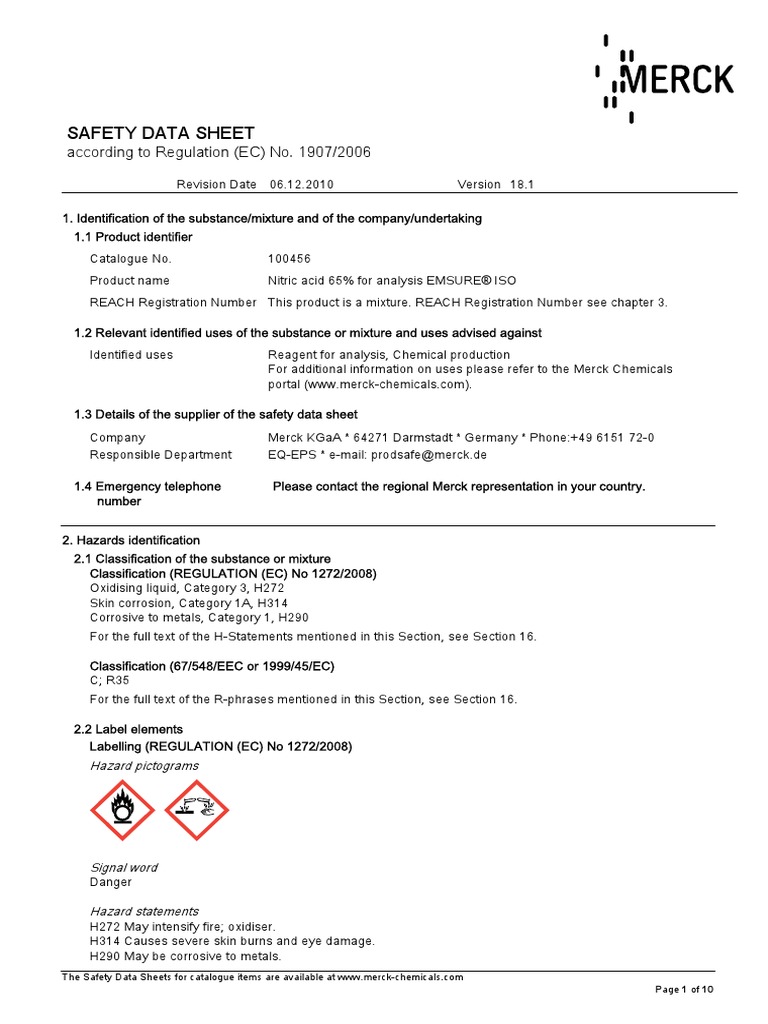 Safety Data Sheet: According To Regulation (EC) No. 1907/2006 | PDF | Toxicity | Personal ...