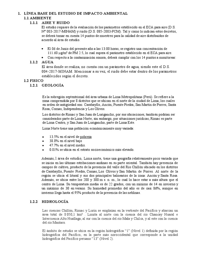 Línea Base Del Estudio de Impacto Ambiental | PDF
