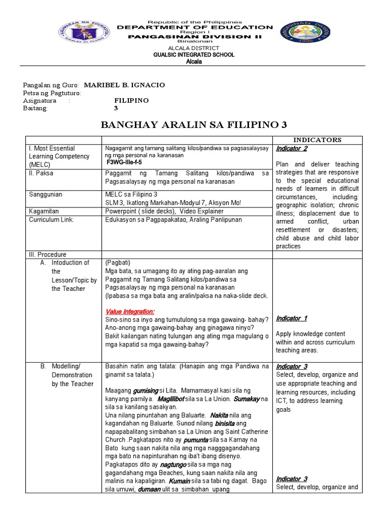 Explicit-Instruction-in-Filipino-3-COT-Copy | PDF