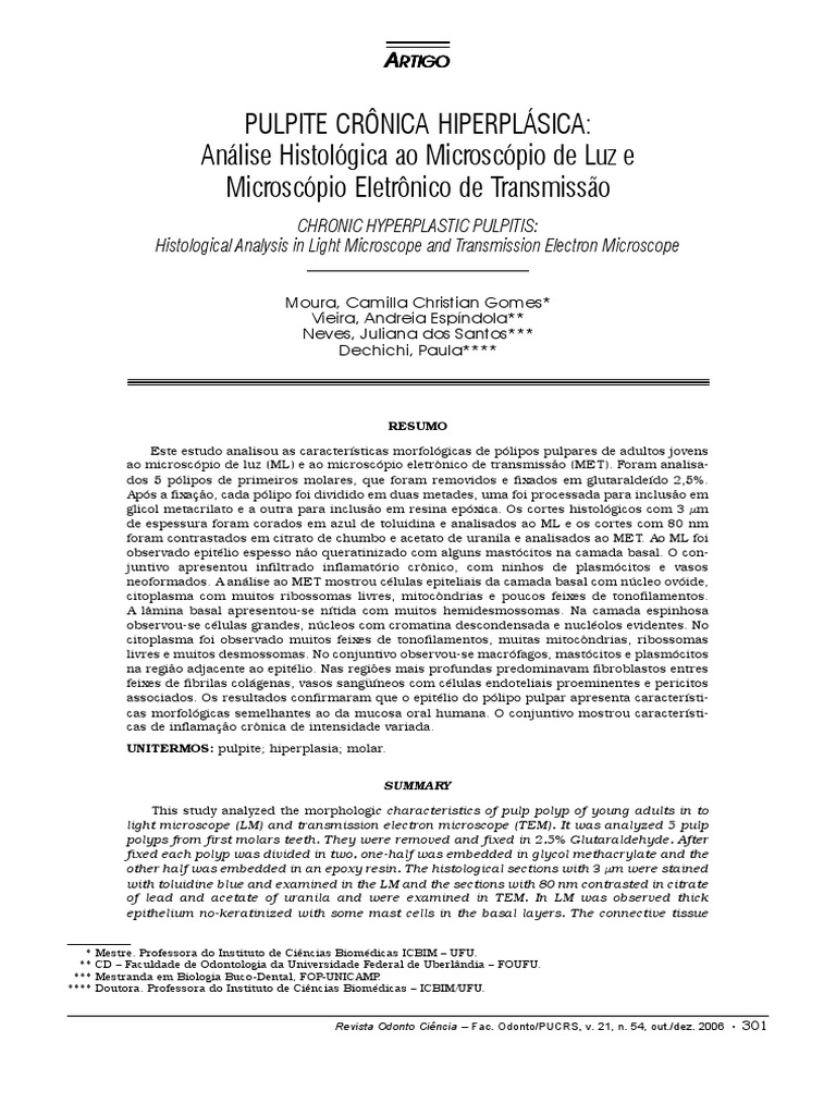 PULPITE CRÔNICA HIPERPLÁSICA: Análise Histológica Ao Microscópio de Luz ...