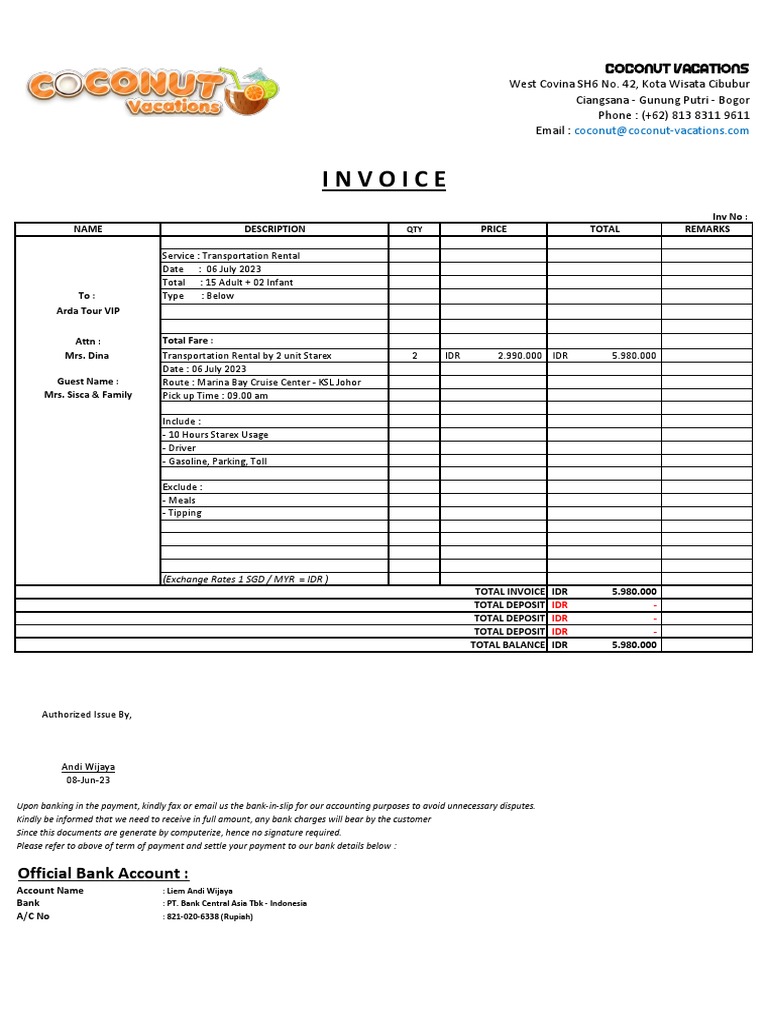 Invoice - July - Arda Tour | PDF | Indonesian Rupiah | Banking