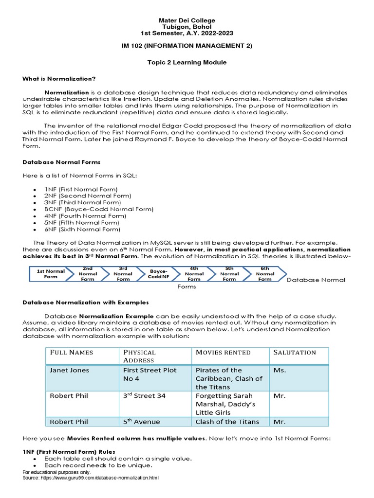 Topic 2 - Normalization Notes | PDF | Databases | Information ...