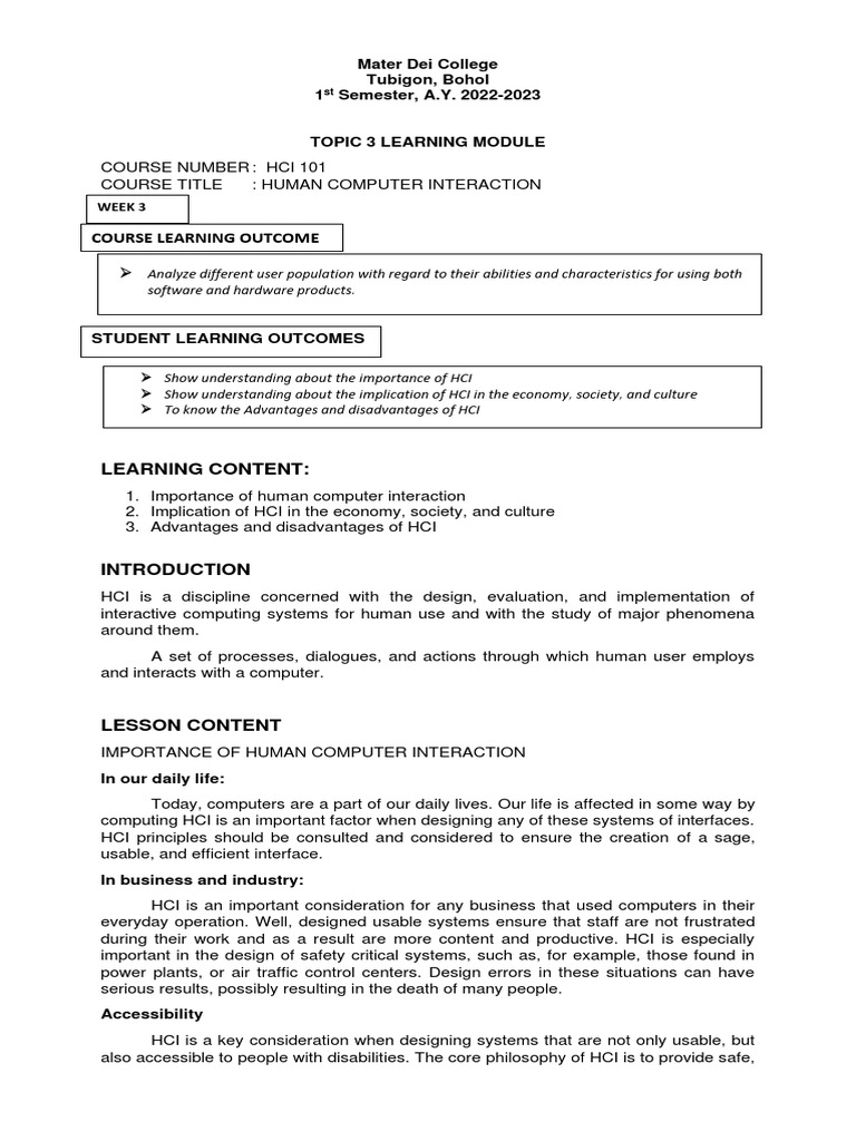 Topic 3 Learning Module In Hci Pdf Human Computer Interaction