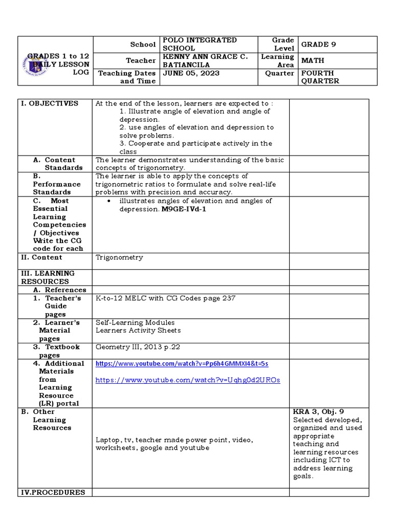 Math 9 Cot 2 Pdf Teachers Cognitive Psychology