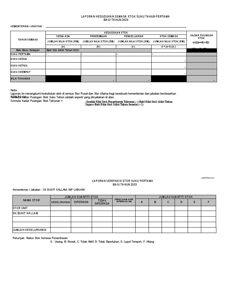 3.Pelaporan Jkpak (Stok) Sukuan Pertama 2023 | PDF