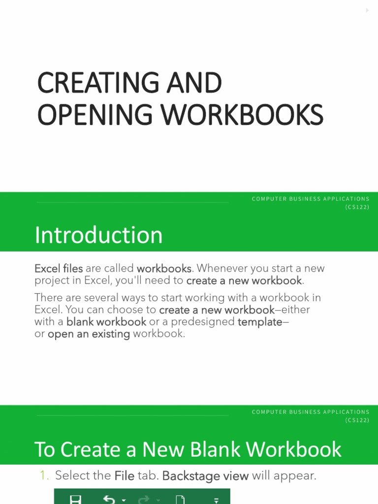 Creating and Opening Workbooks | PDF | Microsoft Excel | Operating System Families