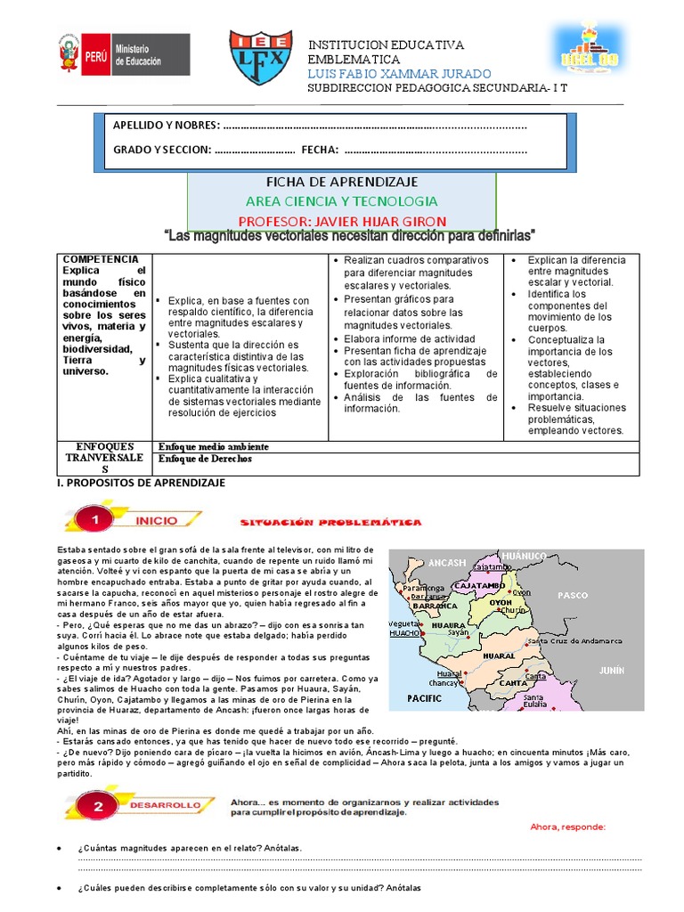 Ficha de aprendizaje n°3 EdA 1-2023 | PDF | Vector Euclidiano | Sustracción
