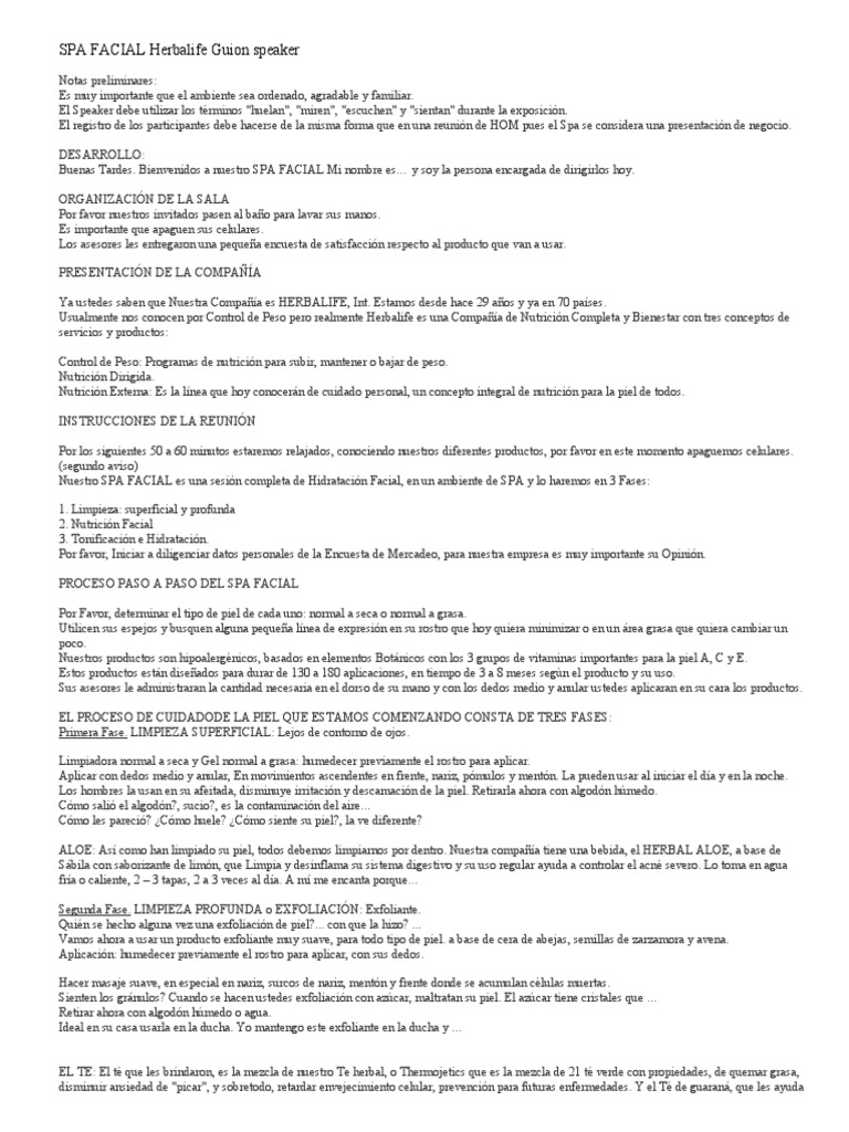 Spa Facial Herbalife: Hidratación y Cuidado | PDF | Nutrición | Dieta y ...