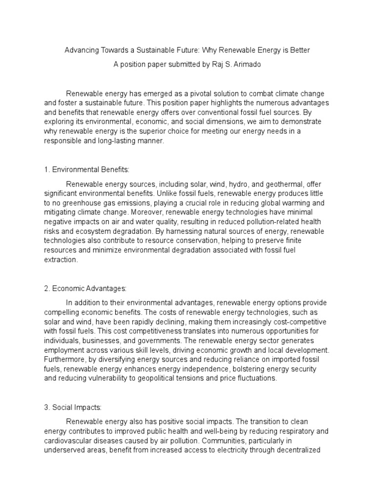 Position Paper | PDF | Renewable Energy | Climate Change Mitigation