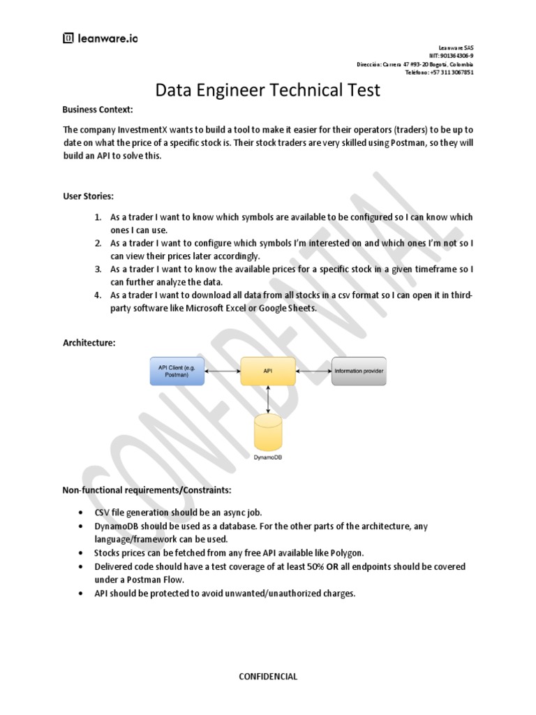 Technical Assesment - Data Engineer 06-2022 | PDF | Data | Software