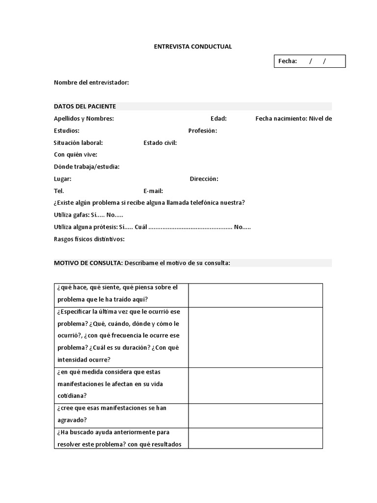 ENTREVISTA CONDUCTUAL Ok | PDF | Ciencias del comportamiento | Conceptos psicologicos