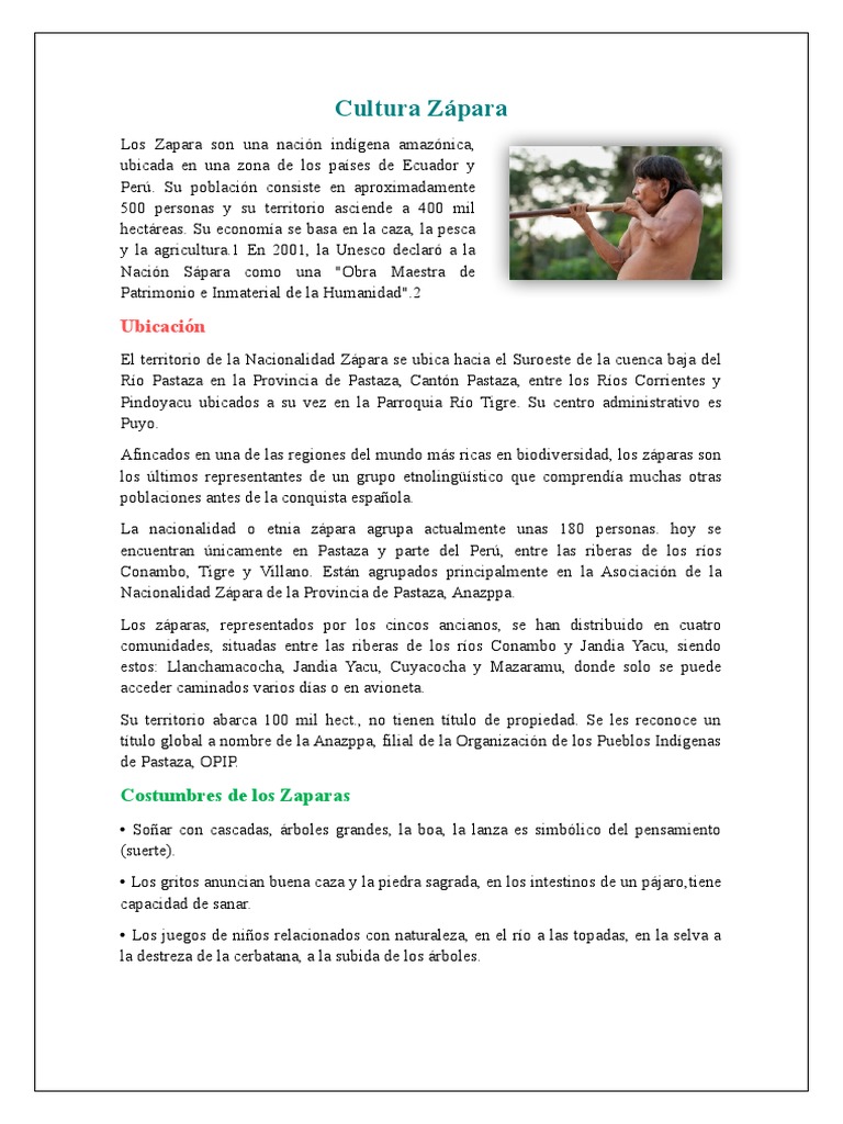 Cultura y Costumbres de los Zápara | PDF | Ciencias sociales | Hogar ...