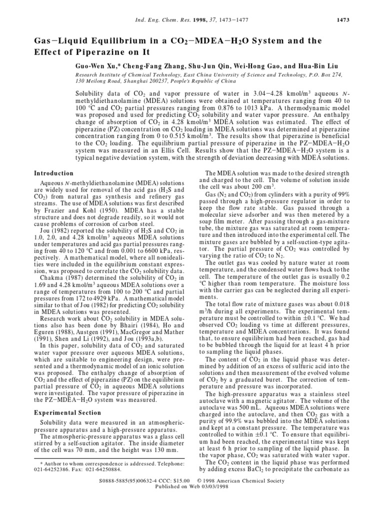 Equilibrium Data Mdea | PDF | Solubility | Chemical Equilibrium