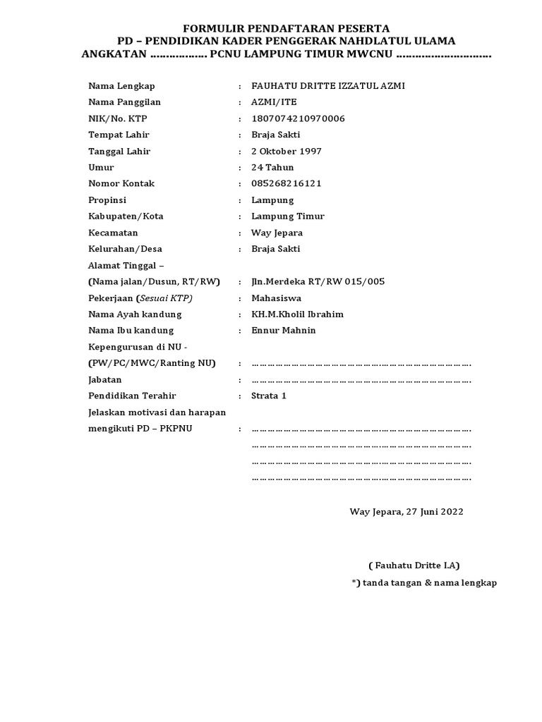 A Formulir Pd-Pkpnu | PDF