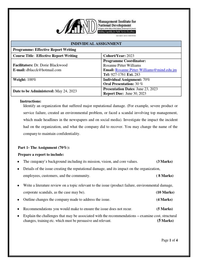 Effective Report Writing - Individual Assignment - May 2023 (Final ...