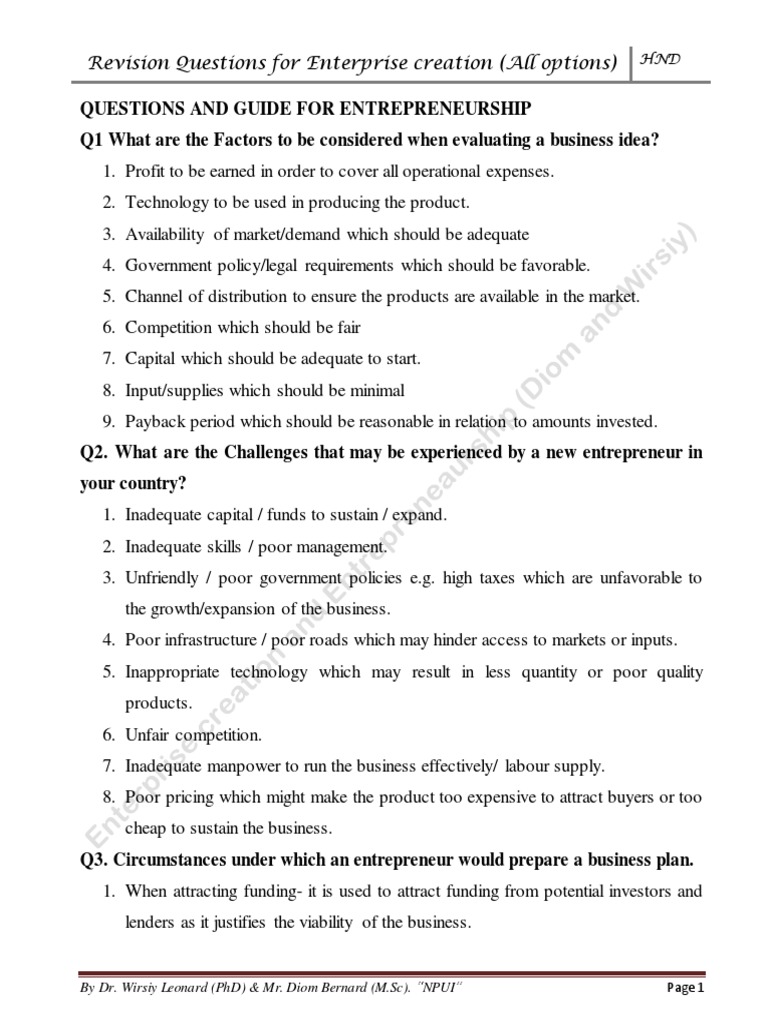 Questions and Guide For Entrepreneurship | PDF | Entrepreneurship | Franchising