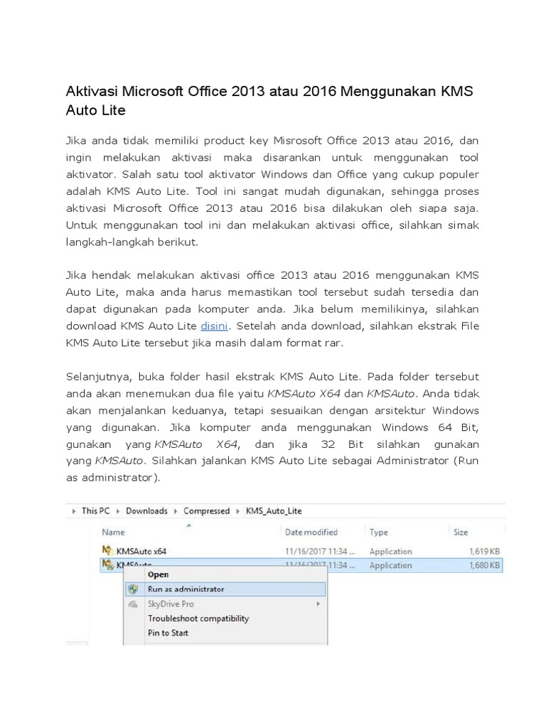 Aktivasi Microsoft Office 2013 Atau 2016 Menggunakan KMS Auto Lite | PDF
