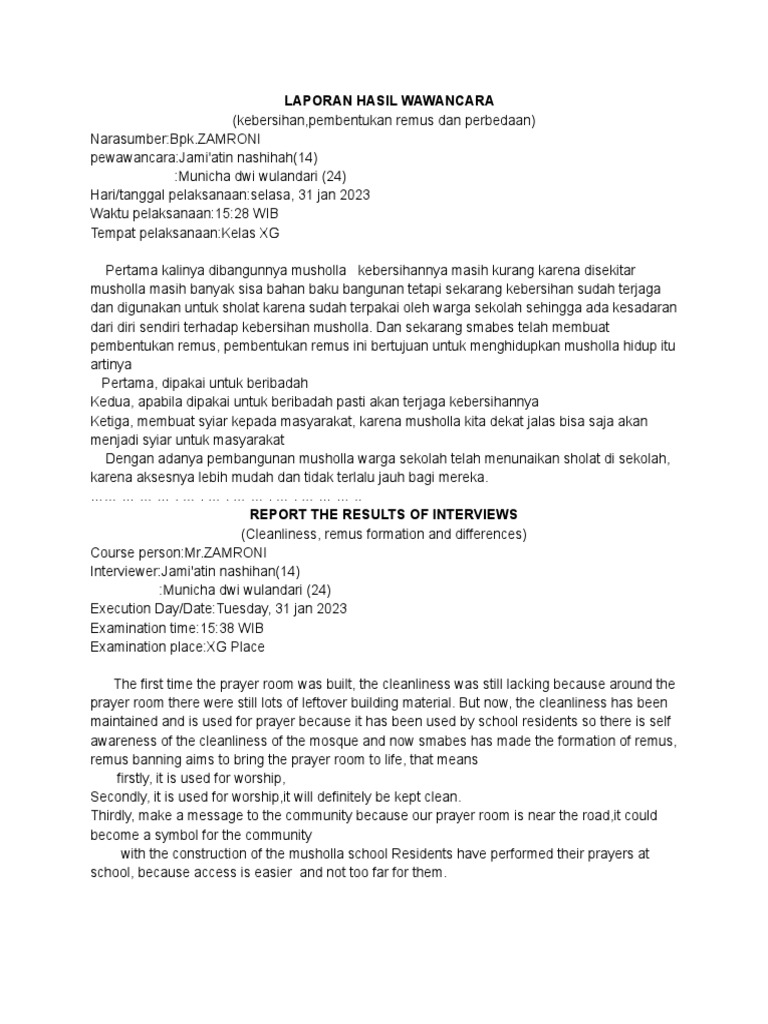 LAPORAN HASIL WAWANCARA | PDF