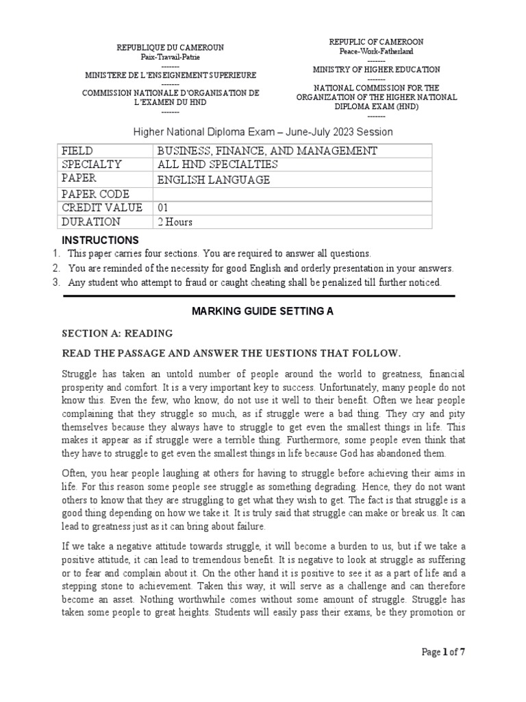 English Language A - Marking Guide | PDF | Adjective | Noun