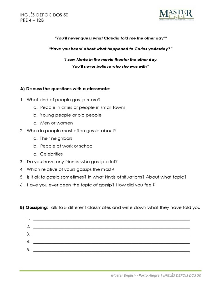 CLASS 14 - 12B - Gossip | PDF
