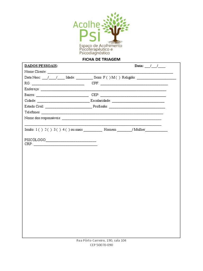 FICHA DE TRIAGEM AcolhePsi-1 | PDF
